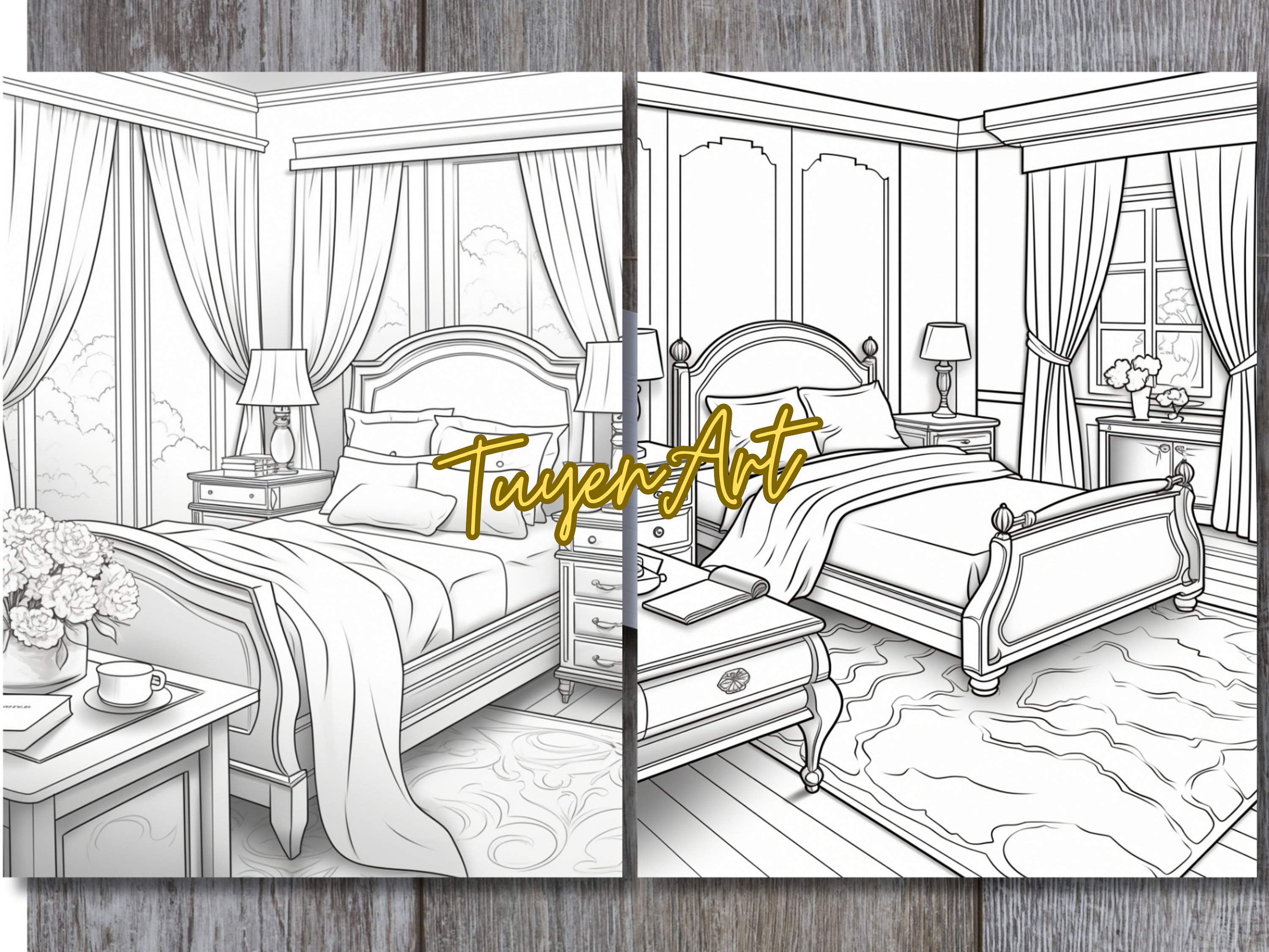 Relaxing Bedroom Coloring Book, Modern & Minimal Interior Design, House ...