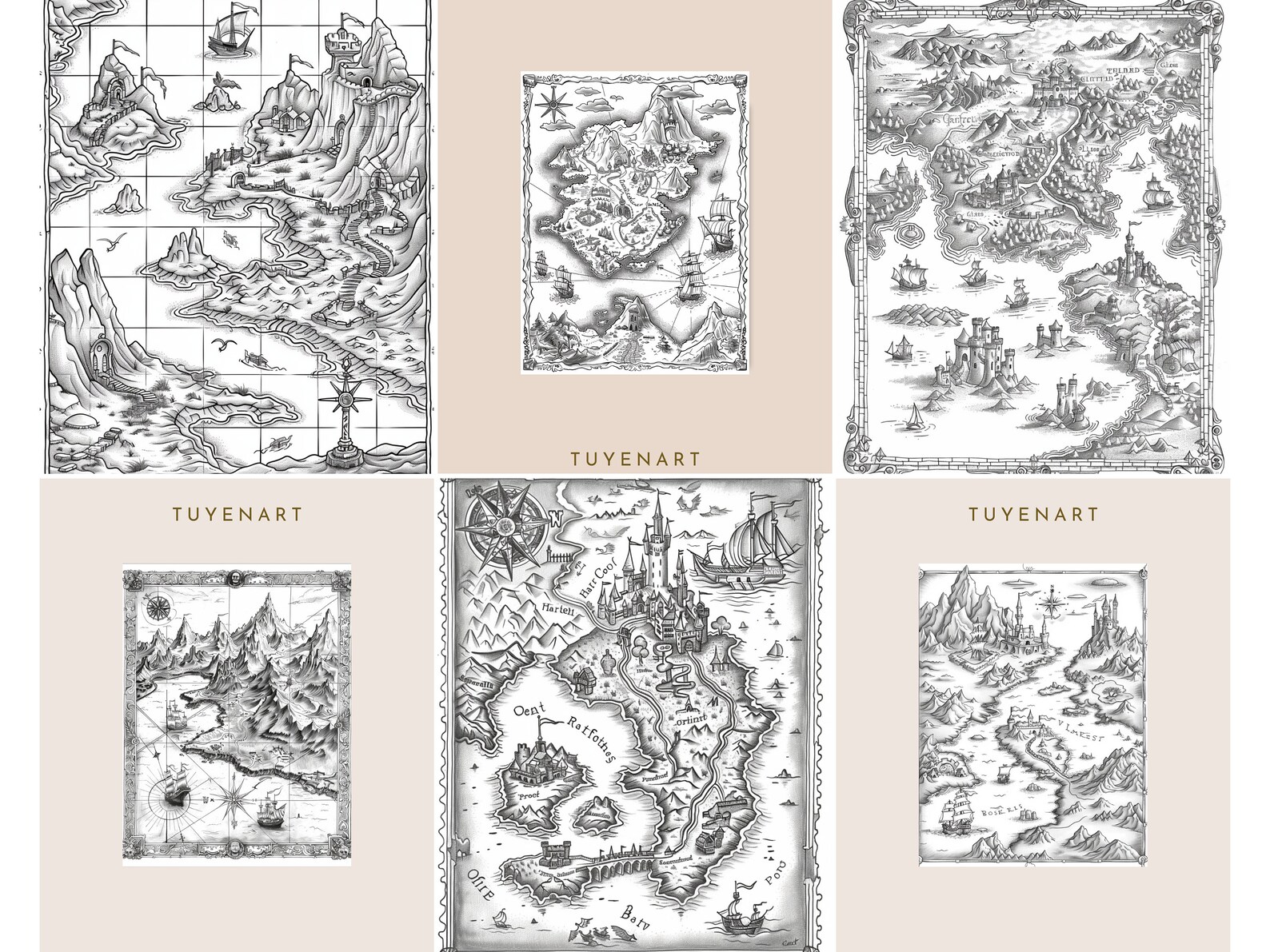 Fantasy Map Coloring Book, Landscapes Fantasy Worlds Coloring Page ...
