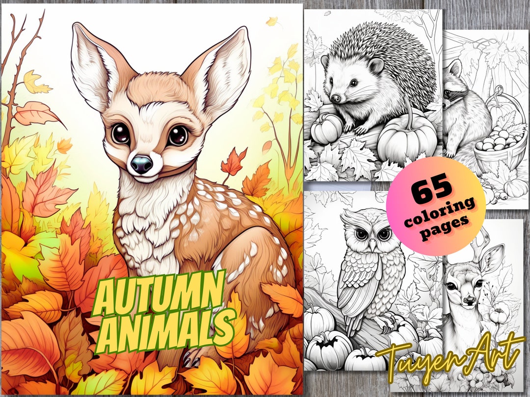 Autumn Animals Coloring Book, Fall Animals Coloring Pages, Autumn Charm ...