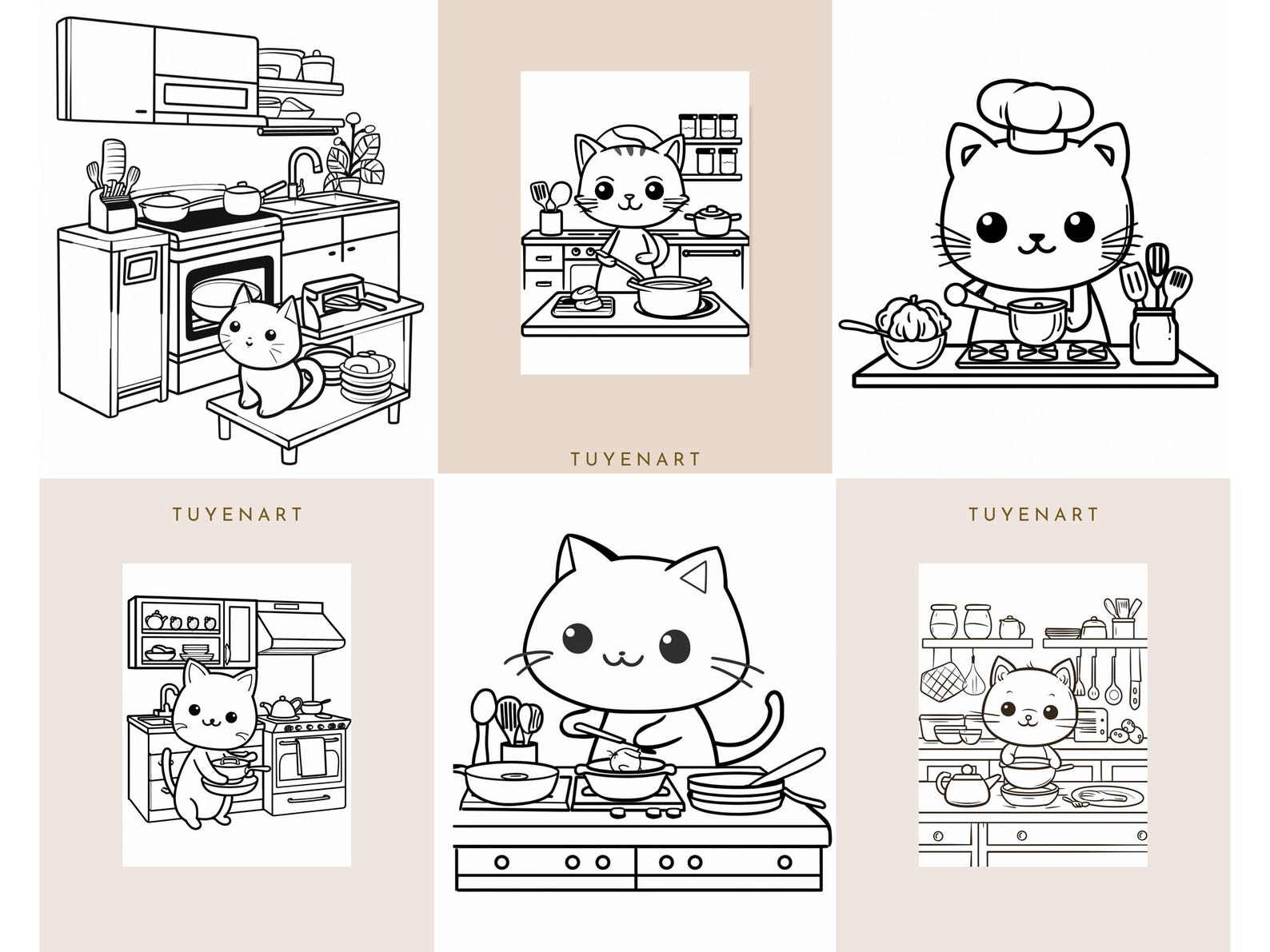 Kawaii Cat Cooking Coloring Book, Kawaii Cat Coloring Page, Kawaii Cat ...