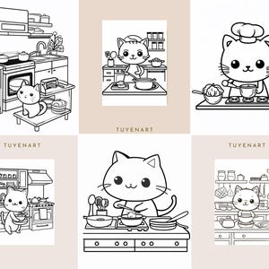 Kawaii Cat Cooking Coloring Book, Kawaii Cat Coloring Page, Kawaii Cat ...