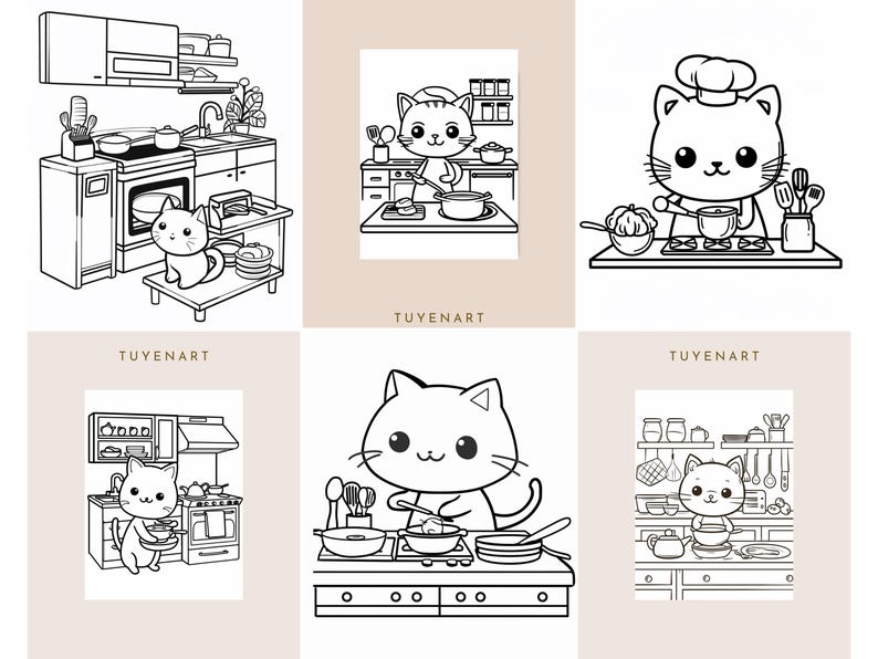 Kawaii Cat Cooking Coloring Book, Kawaii Cat Coloring Page, Kawaii Cat ...