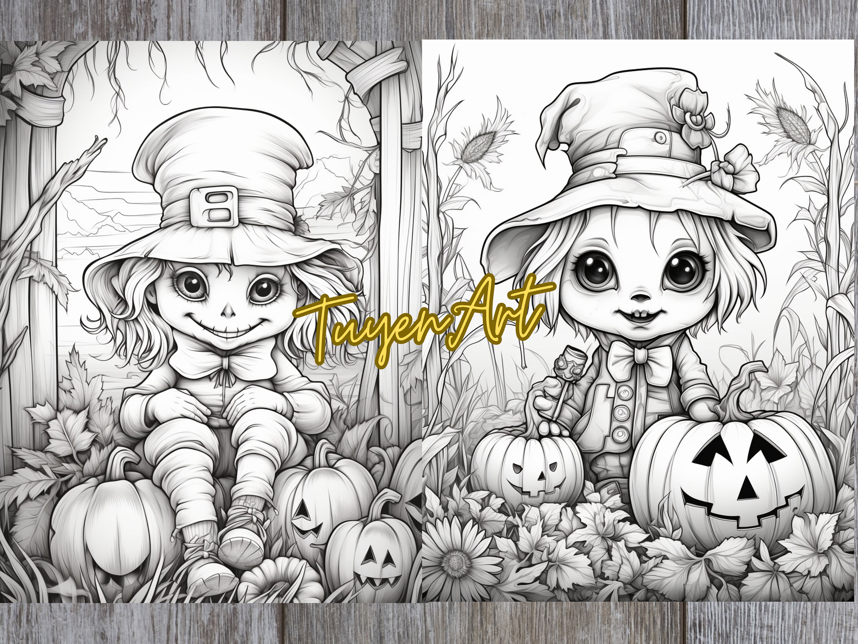 Cute Scarecrows Coloring Book, Halloween Coloring Pages, Fall Cute ...