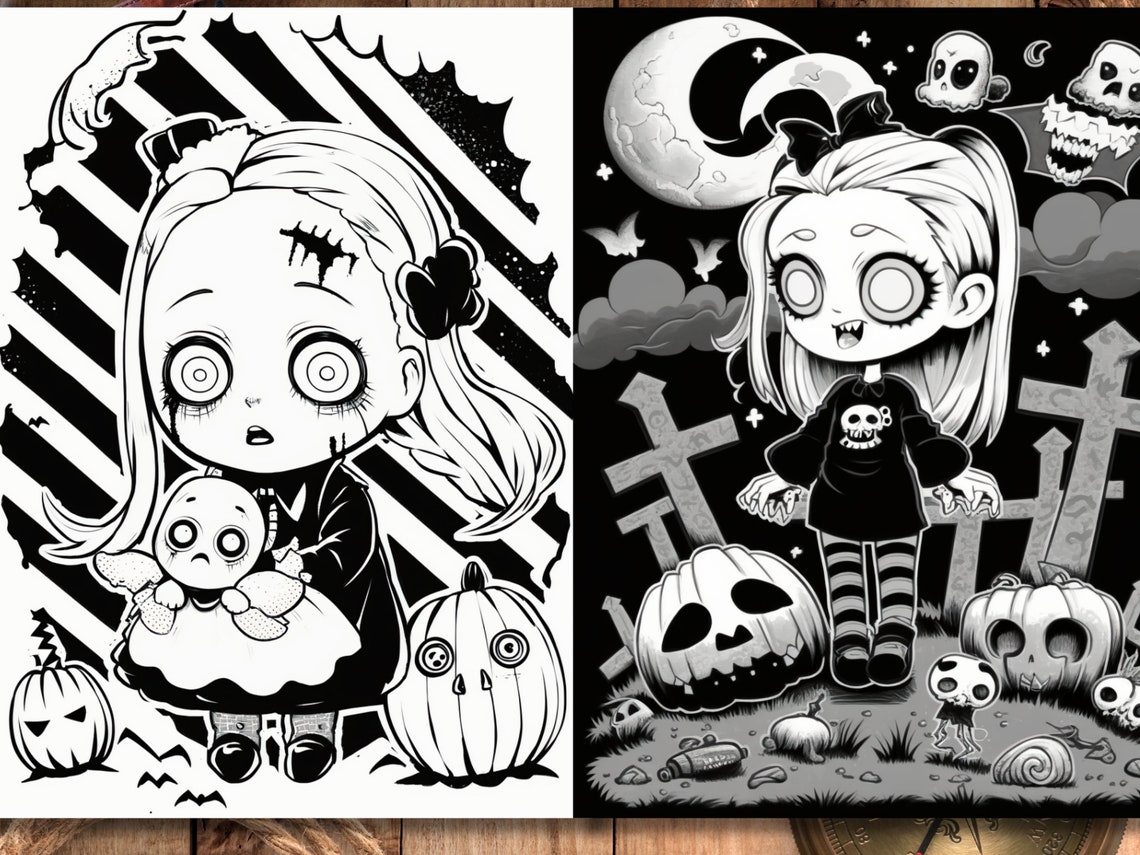 Spooky Girl Horror Coloring Book for Kids & Adults, Spooky Coloring ...
