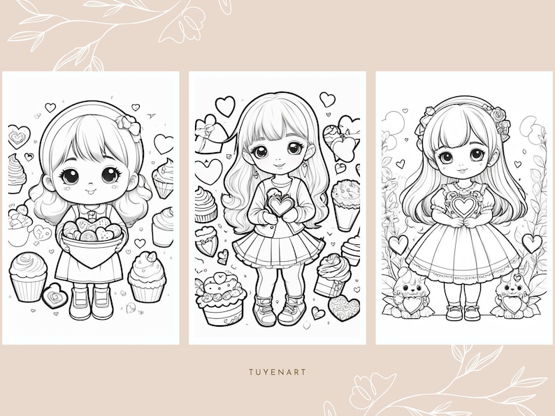 Kawaii Valentine's Coloring Book, Cute Kawaii Anime Coloring Pages ...