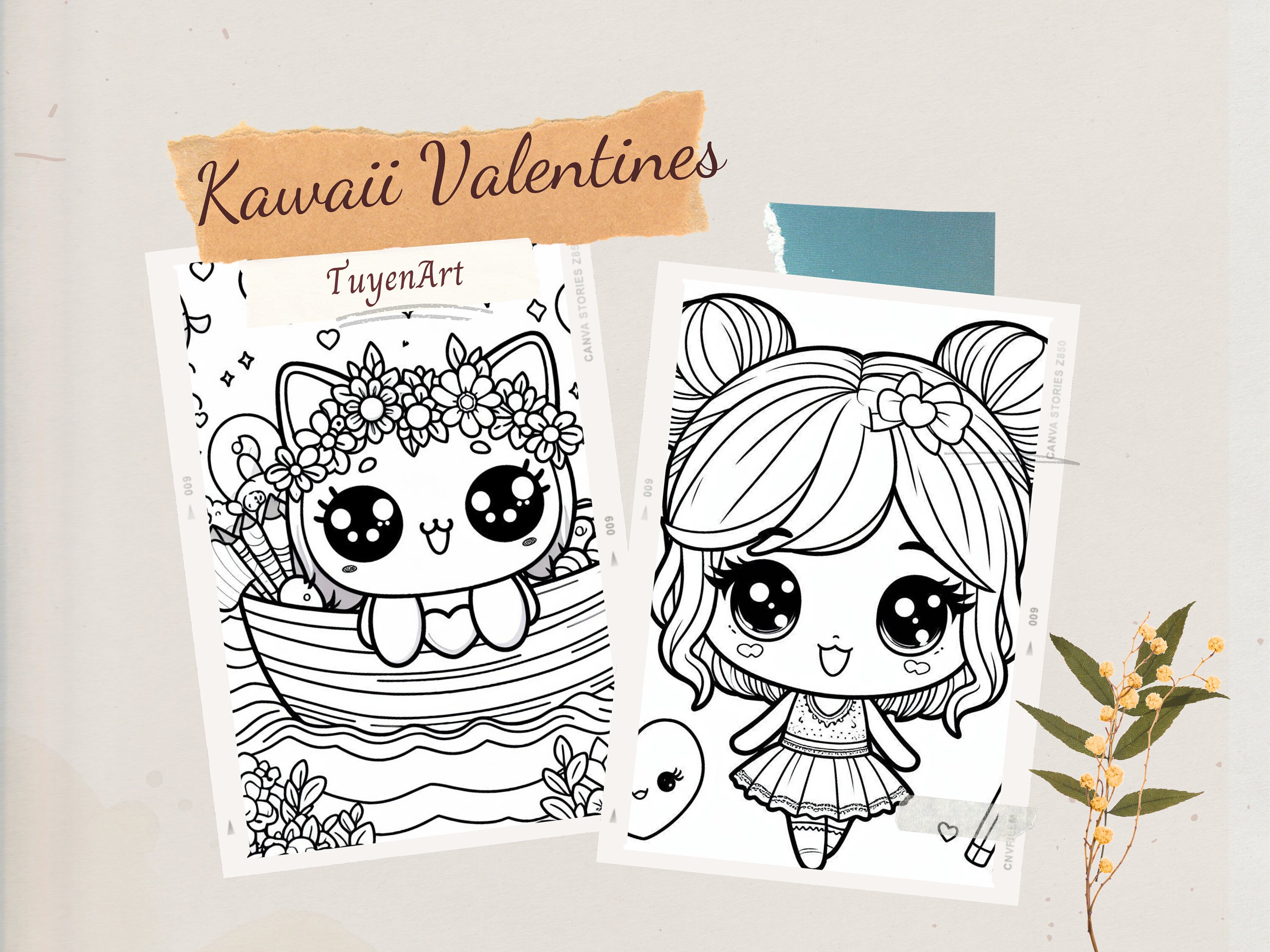 Kawaii Valentine's Coloring Book, Cute Kawaii Anime Coloring Pages ...
