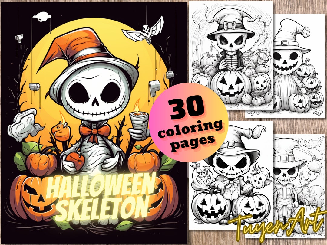Halloween Skeleton Coloring Book, Haunted Coloring Page, Printable ...