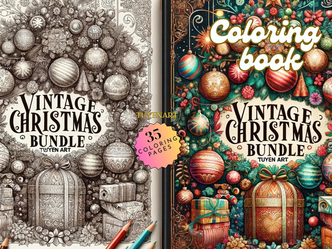 Vintage Christmas Bundle Coloring Book, Xmas Coloring Pages for Adults ...