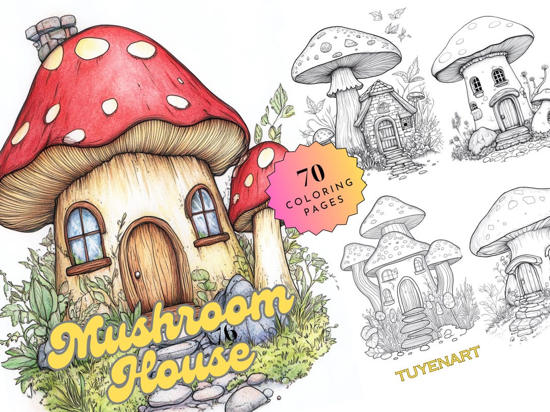 Mushroom House Coloring Book, Fantasy Fairy House Coloring Page ...