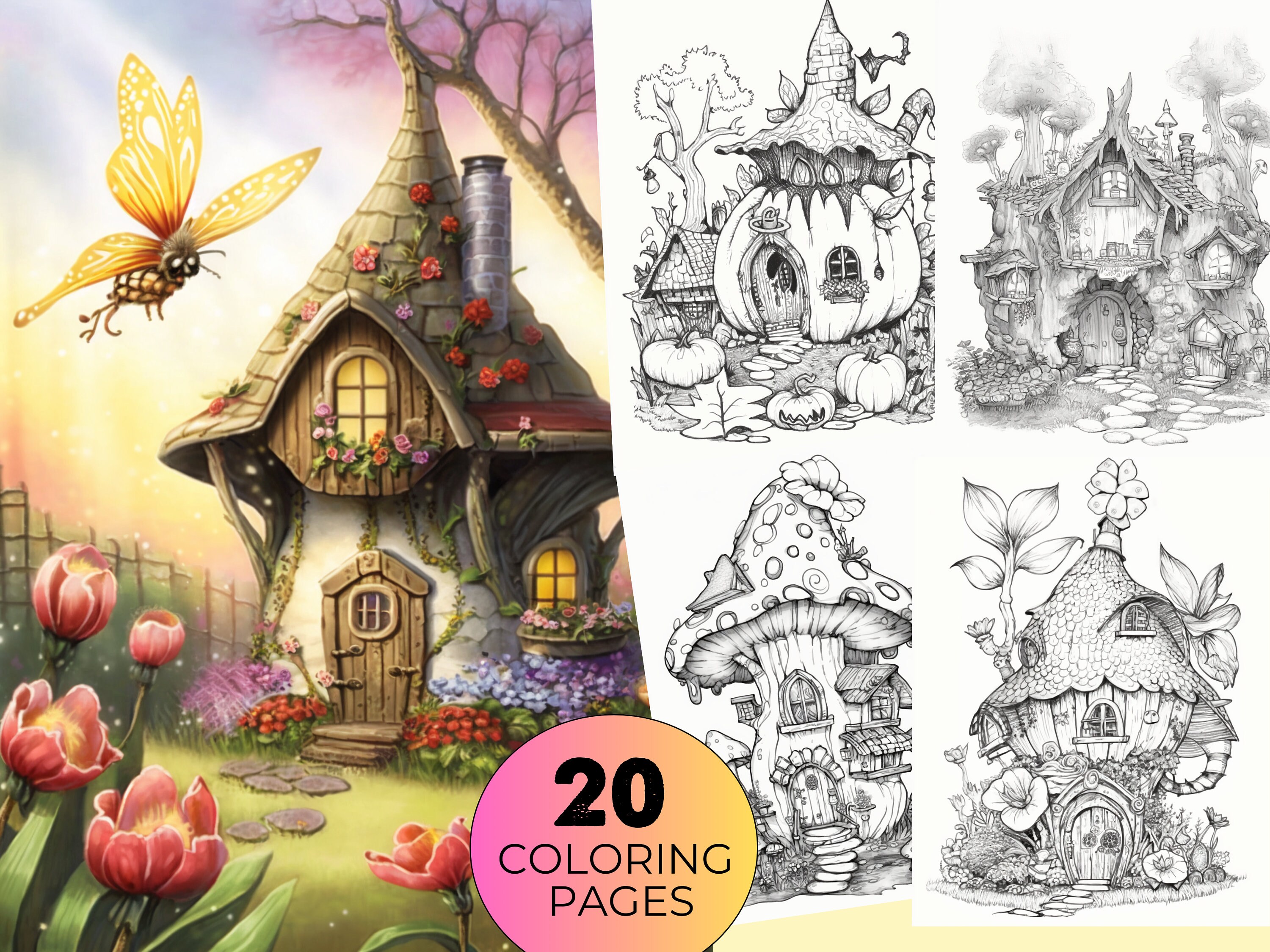 20 Fairytale Houses Coloring Book, Woodhouses, Fairy House, Enchanted ...