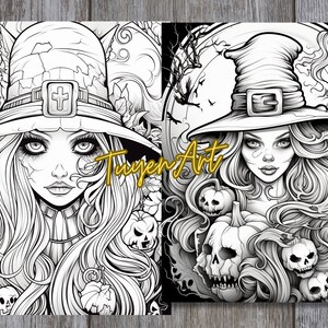 Halloween Witch Coloring Book, Gothic Pumpkin Witch Coloring Pages for ...