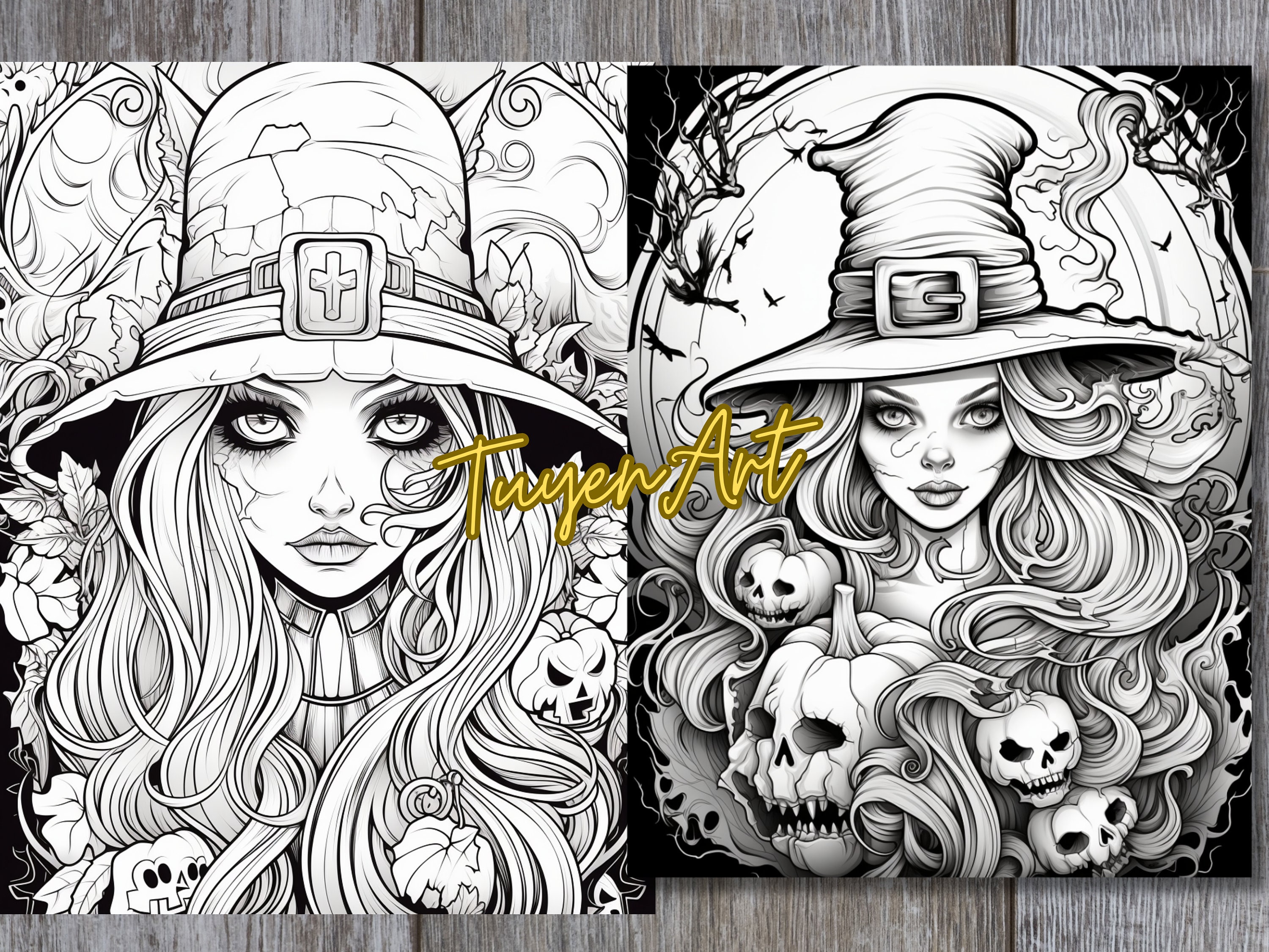 Halloween Witch Coloring Book Gothic Pumpkin Witch Coloring - Etsy