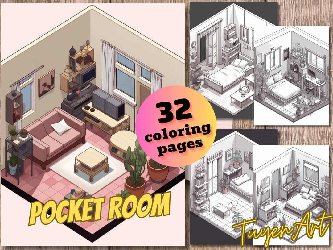 Pocket Room Coloring Pages, Cute Coloring Book for Relaxing, Instant ...
