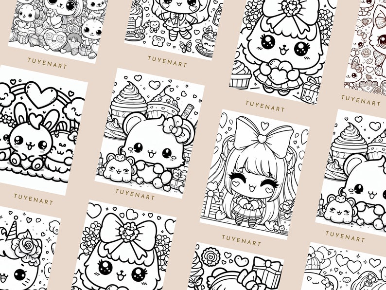 Kawaii Valentine's Coloring Book, Cute Kawaii Anime Coloring Pages ...