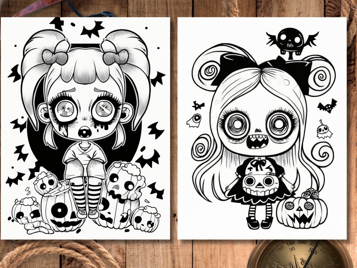 Spooky Girl Horror Coloring Book for Kids & Adults, Spooky Coloring ...