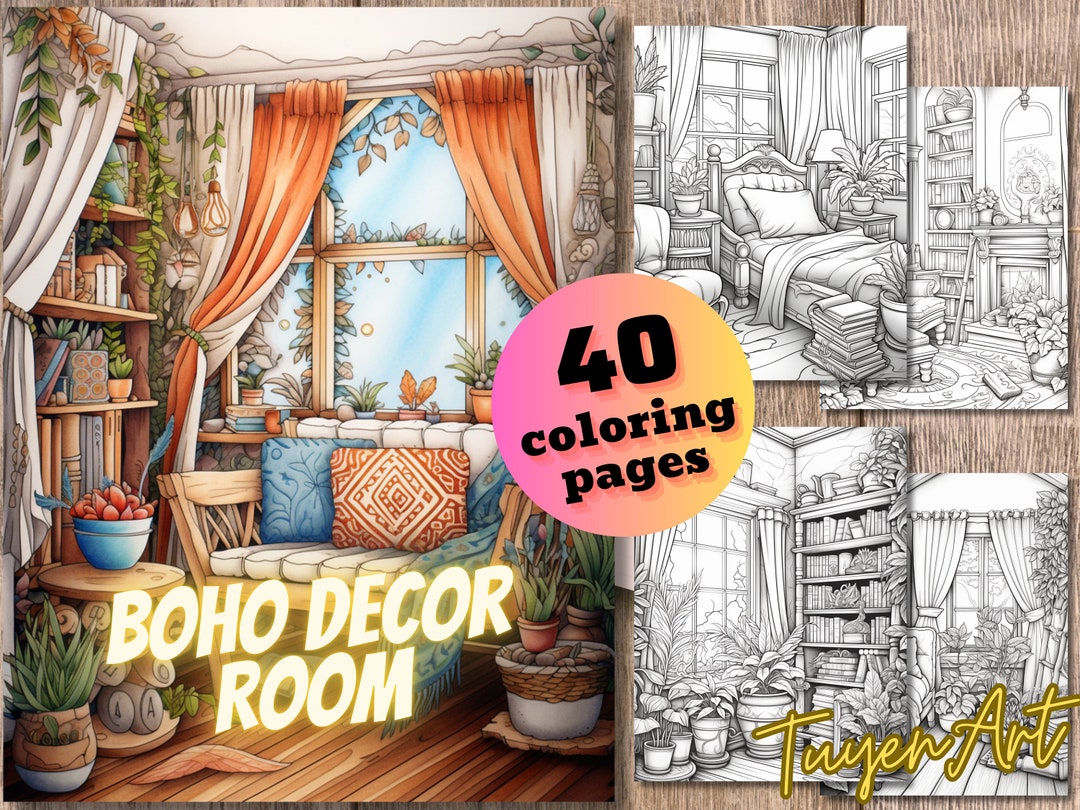 Boho Decor Room Coloring Book - Interior Design Coloring - Boho Decor ...