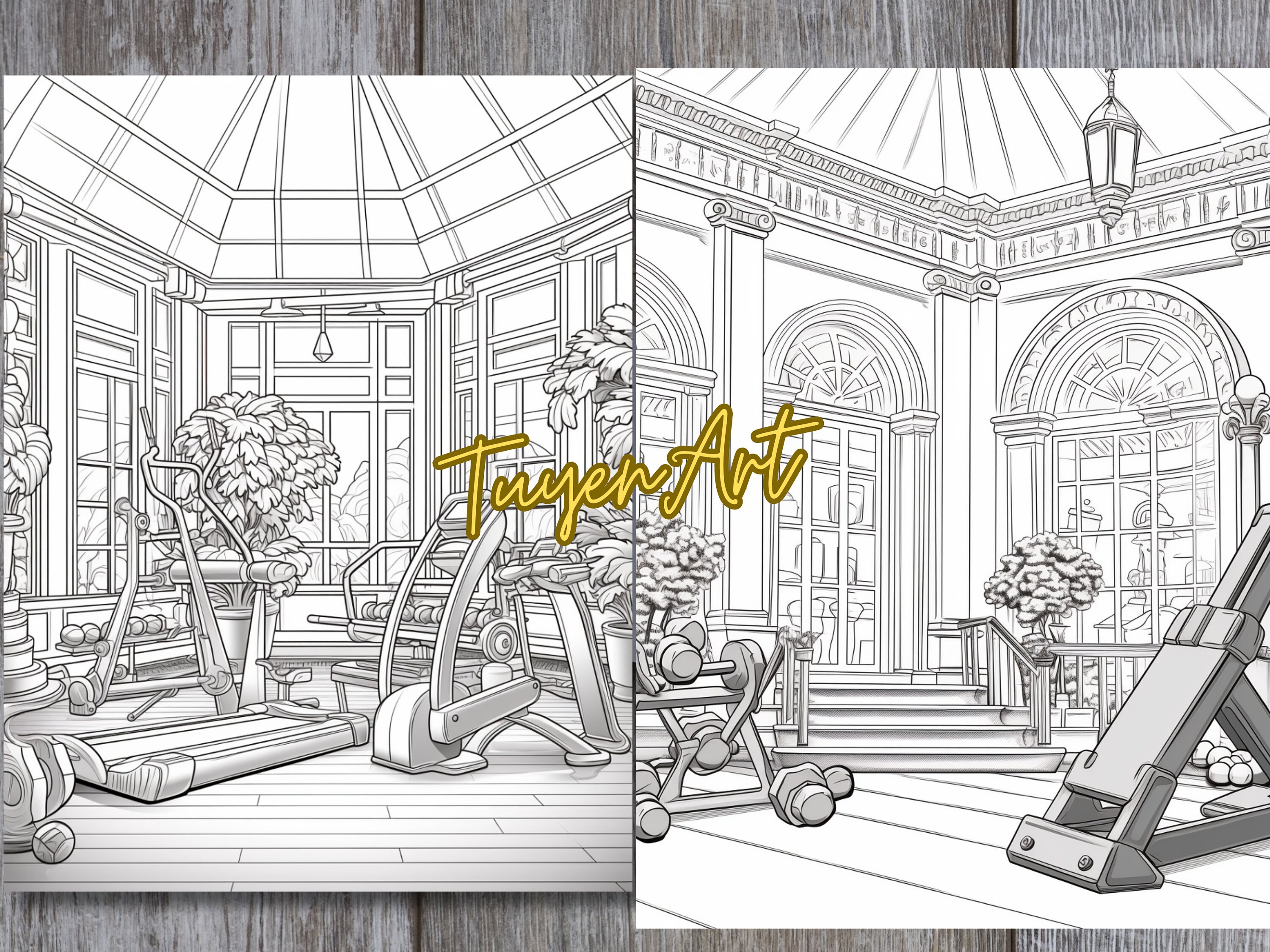 Gym Room Coloring Book, Fitness House Interior Design, File PDF ...