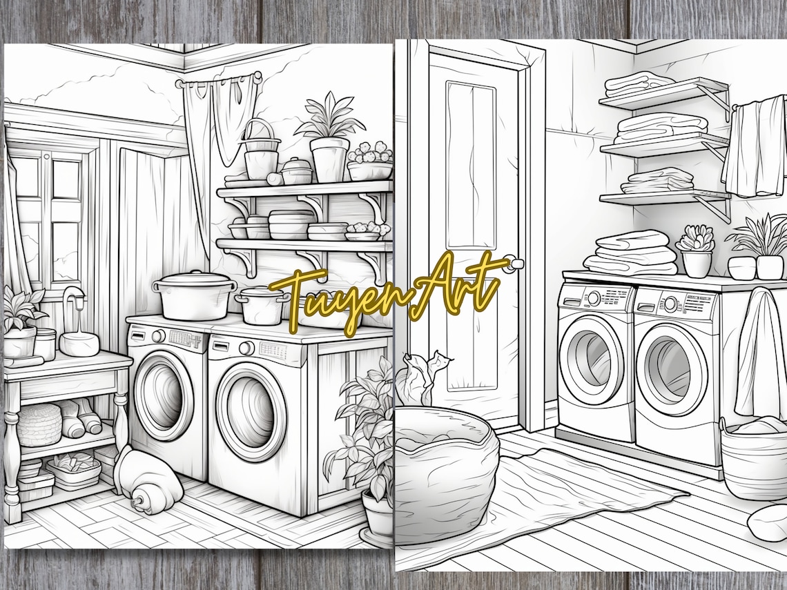 Laundry Room Coloring Book, House Interior Design, Instant Download PDF ...
