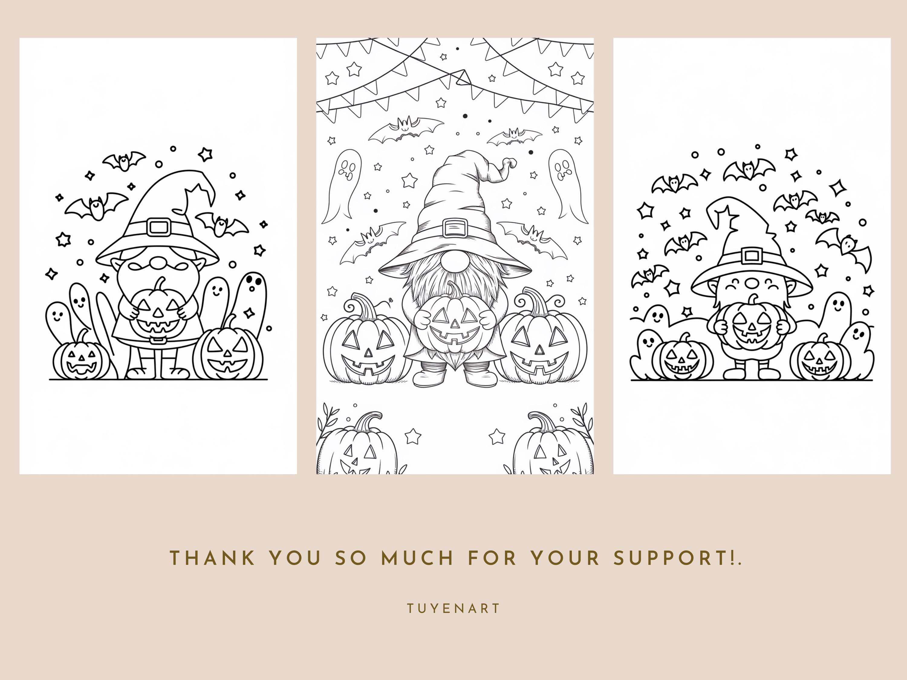 Halloween Gnomes Coloring Book, Cute Gnome Coloring Pages, Halloween ...