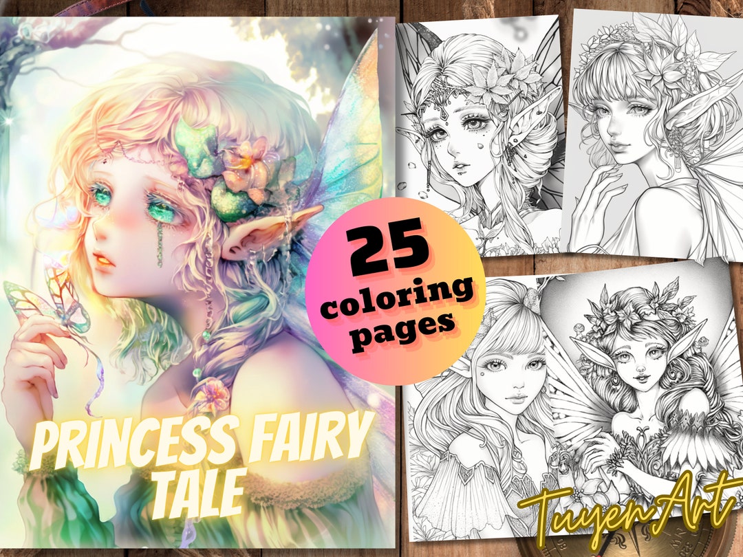 Princess Fairy Tale Coloring Book, Adult Coloring Pages, Fairies ...