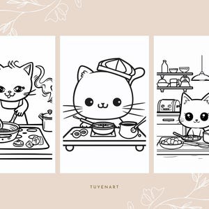 Kawaii Cat Cooking Coloring Book, Kawaii Cat Coloring Page, Kawaii Cat ...