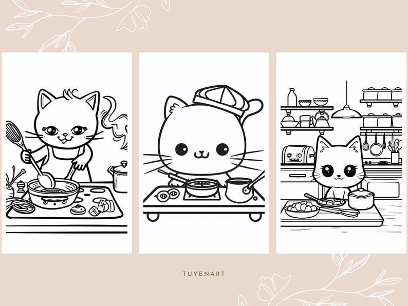 Kawaii Cat Cooking Coloring Book, Kawaii Cat Coloring Page, Kawaii Cat ...