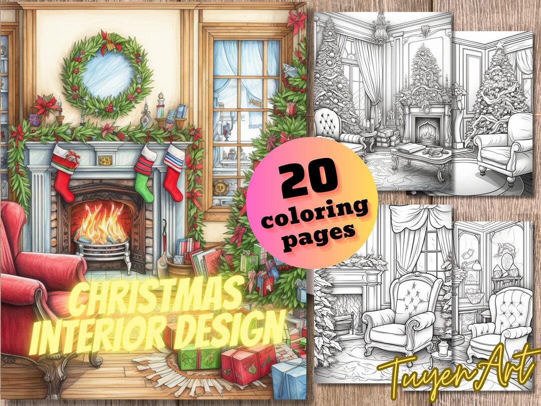 Christmas Interior Design Coloring Book, Christmas Room Architecture ...