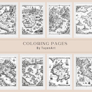 Fantasy Map Coloring Book, Landscapes Fantasy Worlds Coloring Page ...