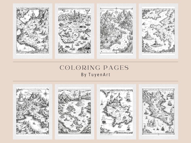 Fantasy Map Coloring Book, Landscapes Fantasy Worlds Coloring Page ...