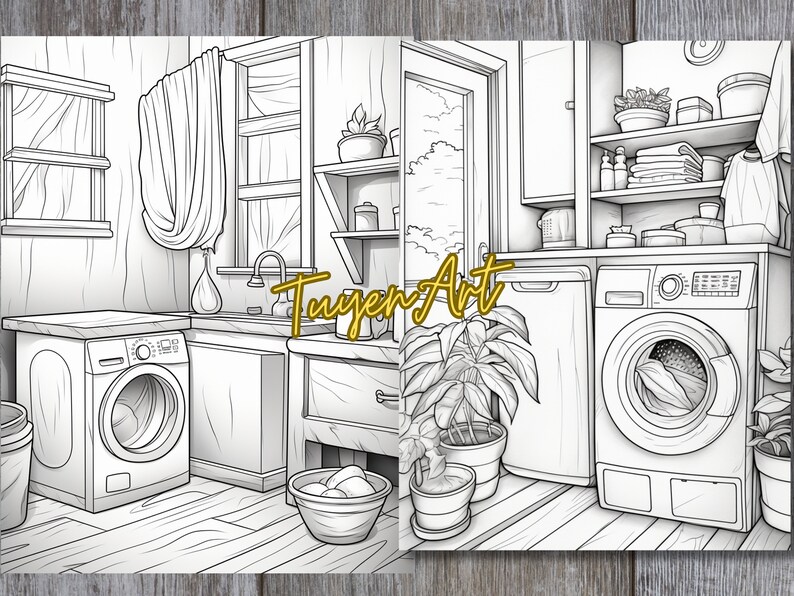 Laundry Room Coloring Book, House Interior Design, Instant Download PDF ...