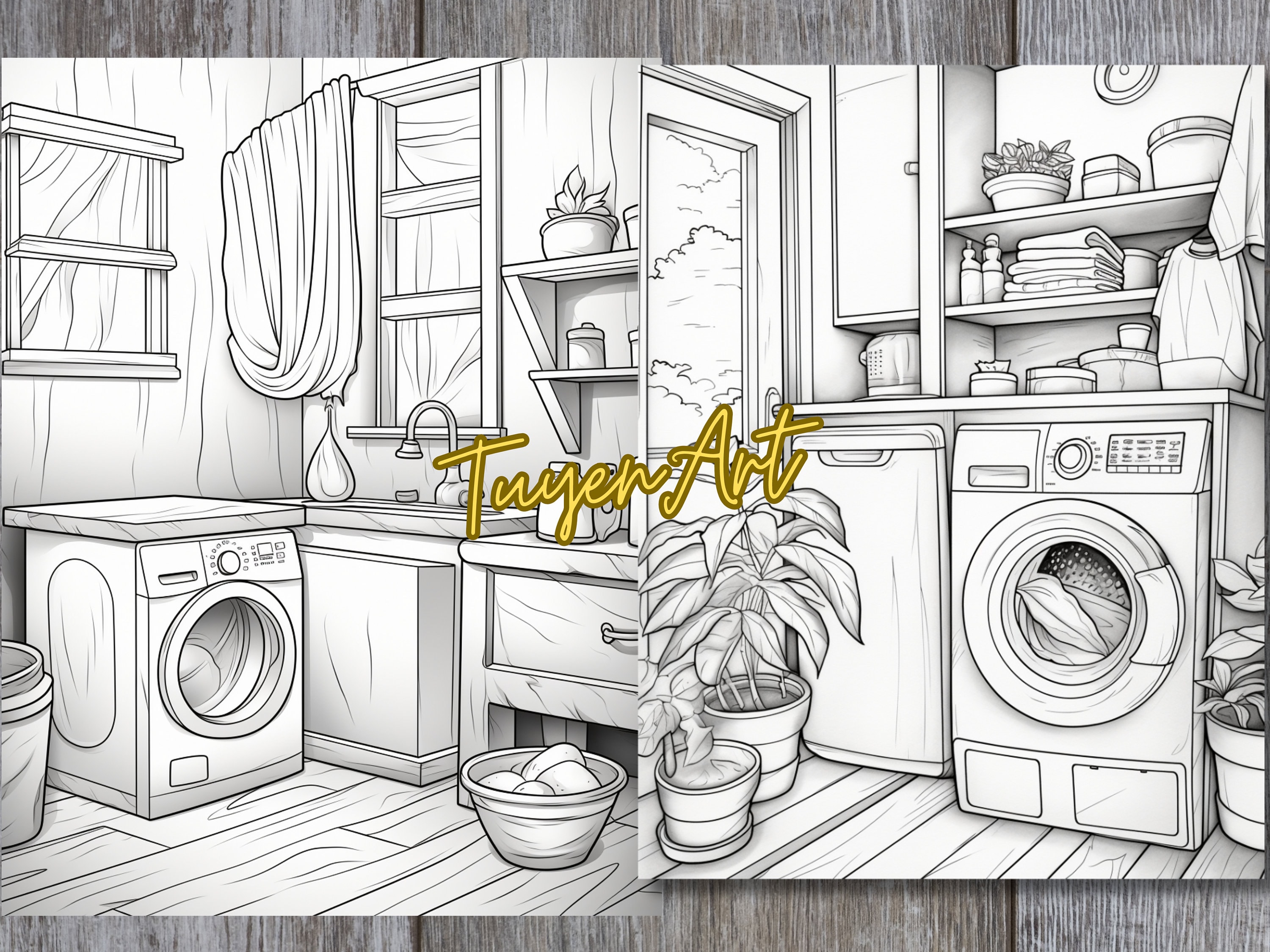 Laundry Room Coloring Book, House Interior Design, Instant Download PDF ...