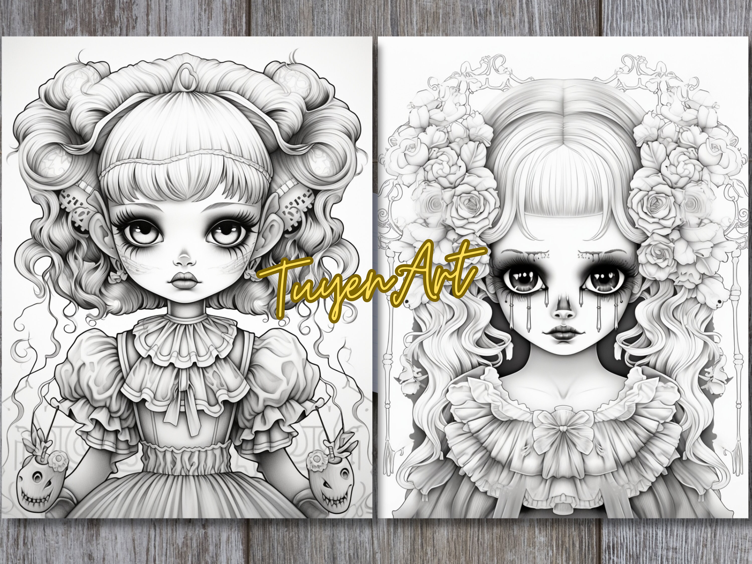 Creepy Kawaii Girls Coloring Book for Kids and Adults, Spooky Coloring ...