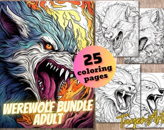50 Scary Werewolf Coloring Page Book, Printable PDF Sheets, Instant ...