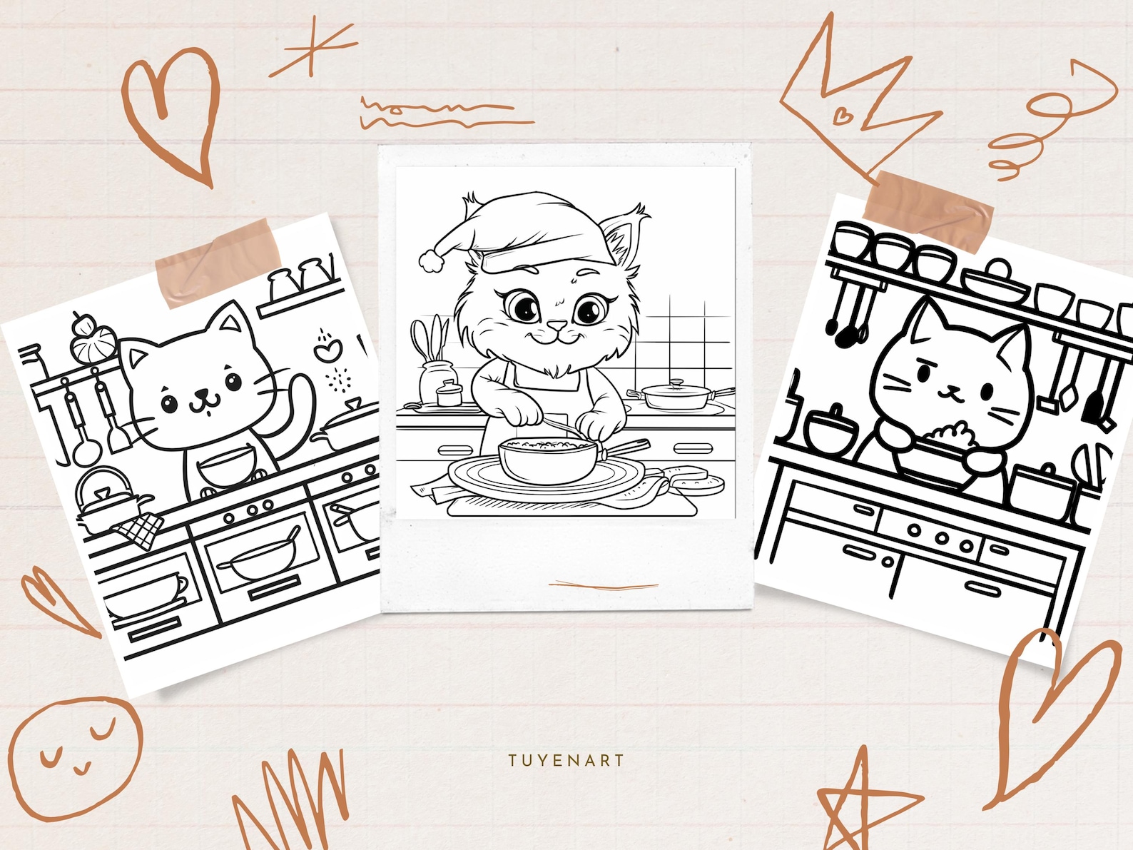 Kawaii Cat Cooking Coloring Book, Kawaii Cat Coloring Page, Kawaii Cat ...