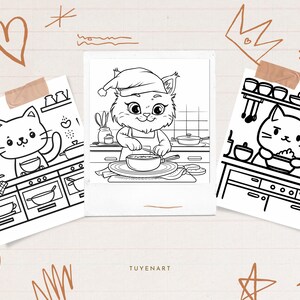 Kawaii Cat Cooking Coloring Book, Kawaii Cat Coloring Page, Kawaii Cat ...