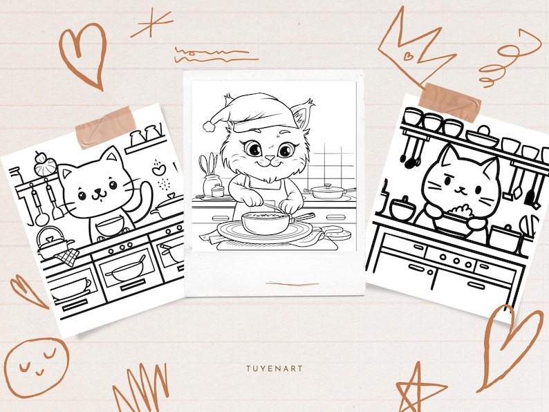 Kawaii Cat Cooking Coloring Book, Kawaii Cat Coloring Page, Kawaii Cat ...