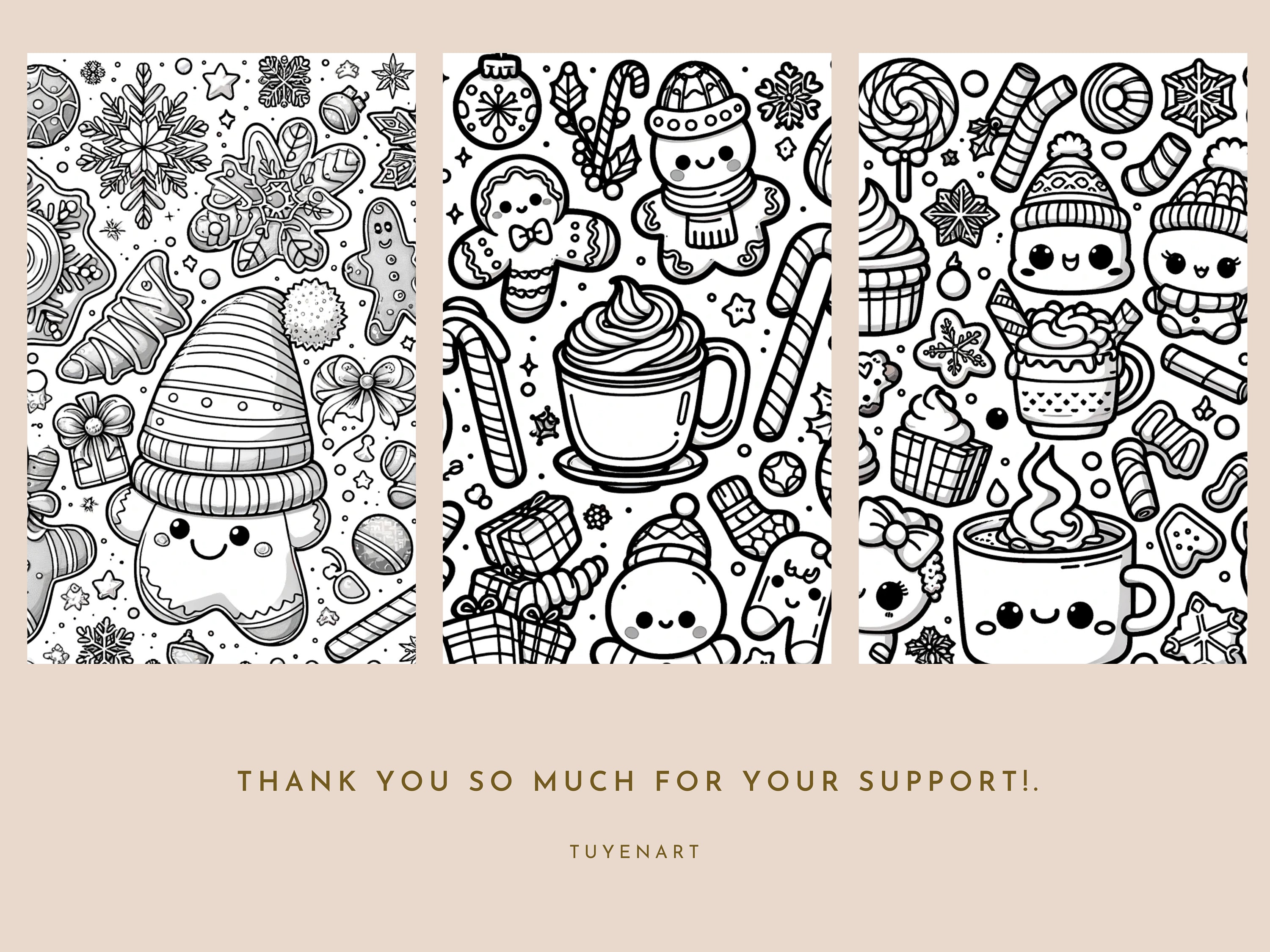 Kawaii Christmas Food Coloring Book, Kawaii Christmas Coloring Pages ...