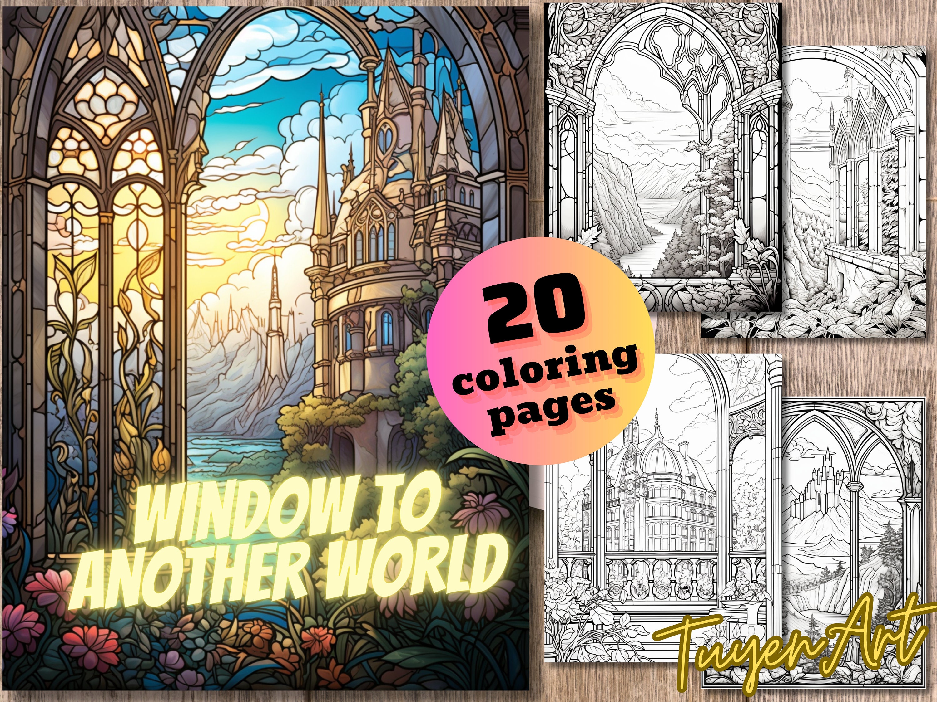 Window to Another World Coloring Pages, Coloring Book for Adults Kids ...