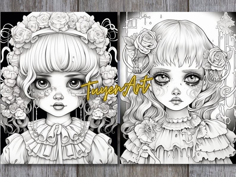Creepy Kawaii Girls Coloring Book for Kids and Adults, Spooky Coloring ...