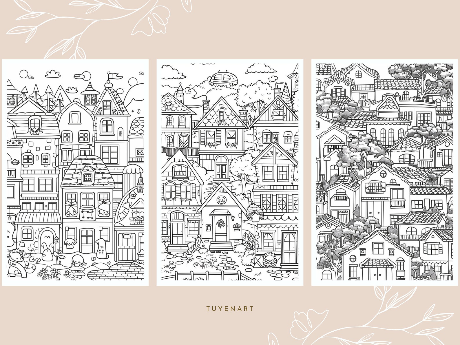 Kawaii Town Coloring Book, Architect and Building Coloring Pages ...
