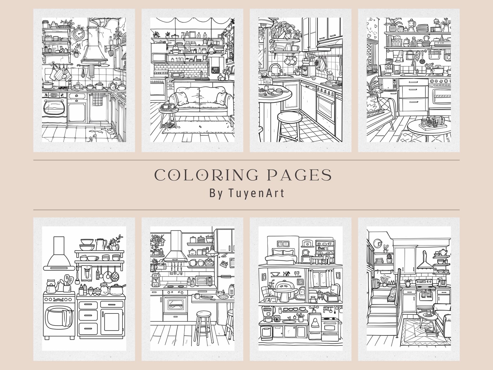 Cozy Kitchen Coloring Book, Interior Design Coloring Pages, Cute ...