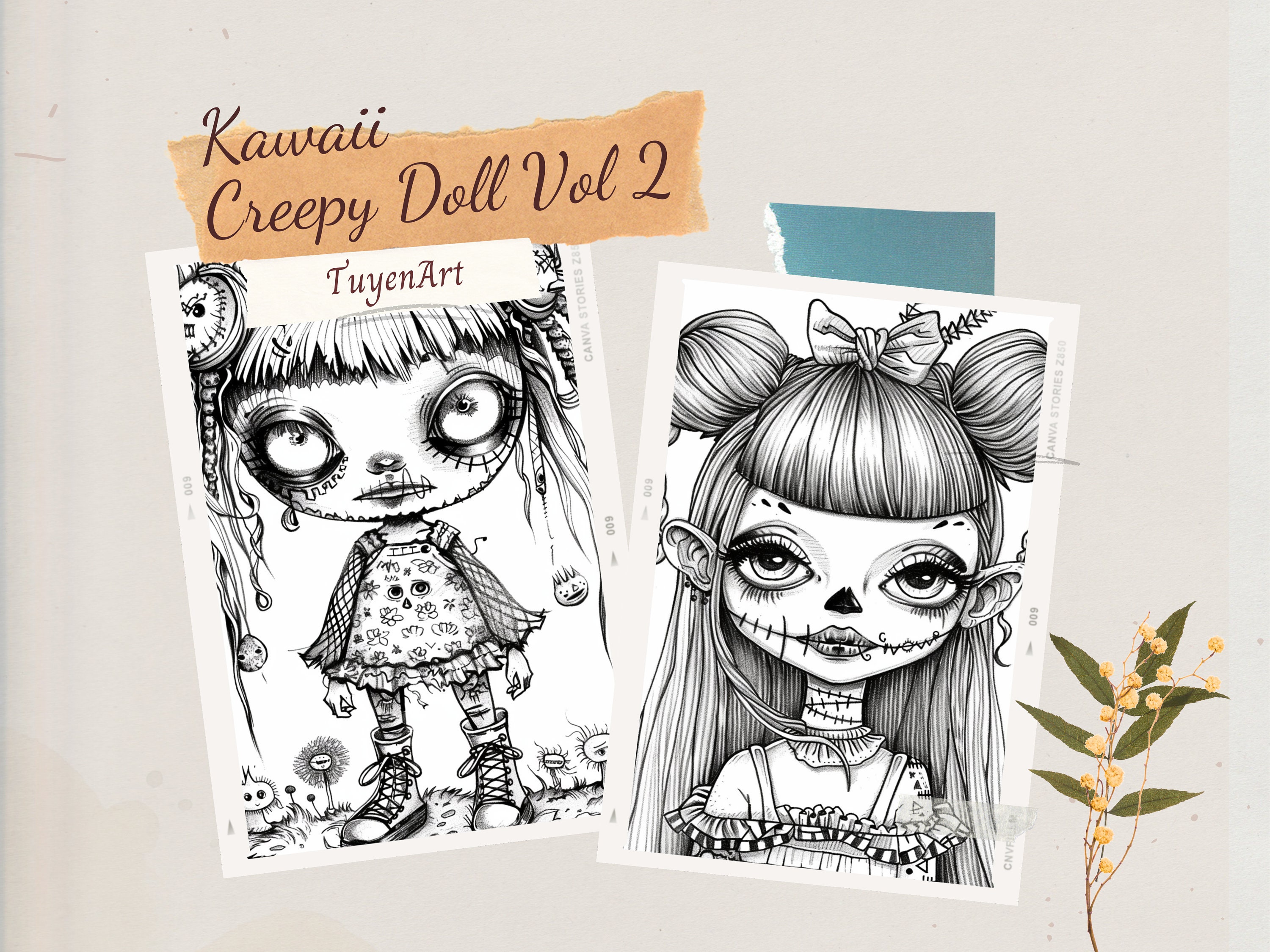 Kawaii Creepy Doll - Vol 2 Coloring Book, Horror Spooky Little Doll ...