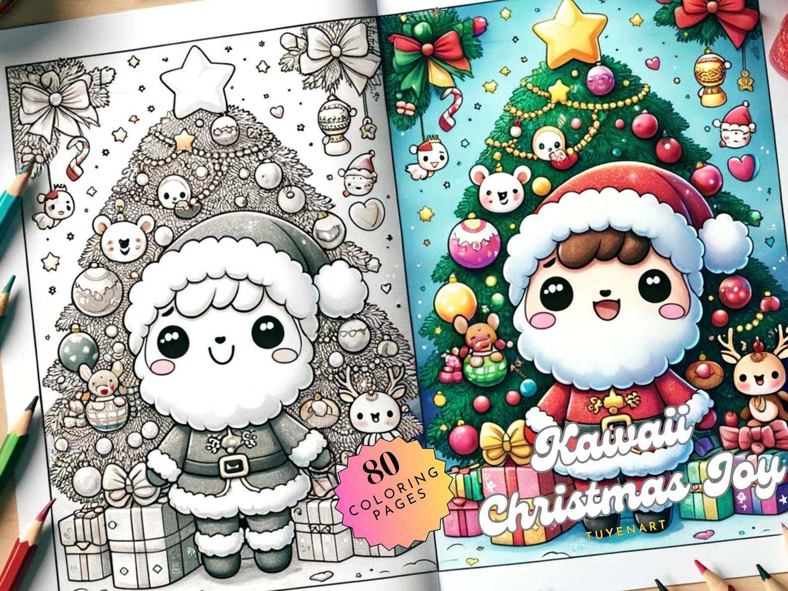 Kawaii Christmas Joy Coloring Book, Kawaii Gifts, Cute Kawaii Christmas ...