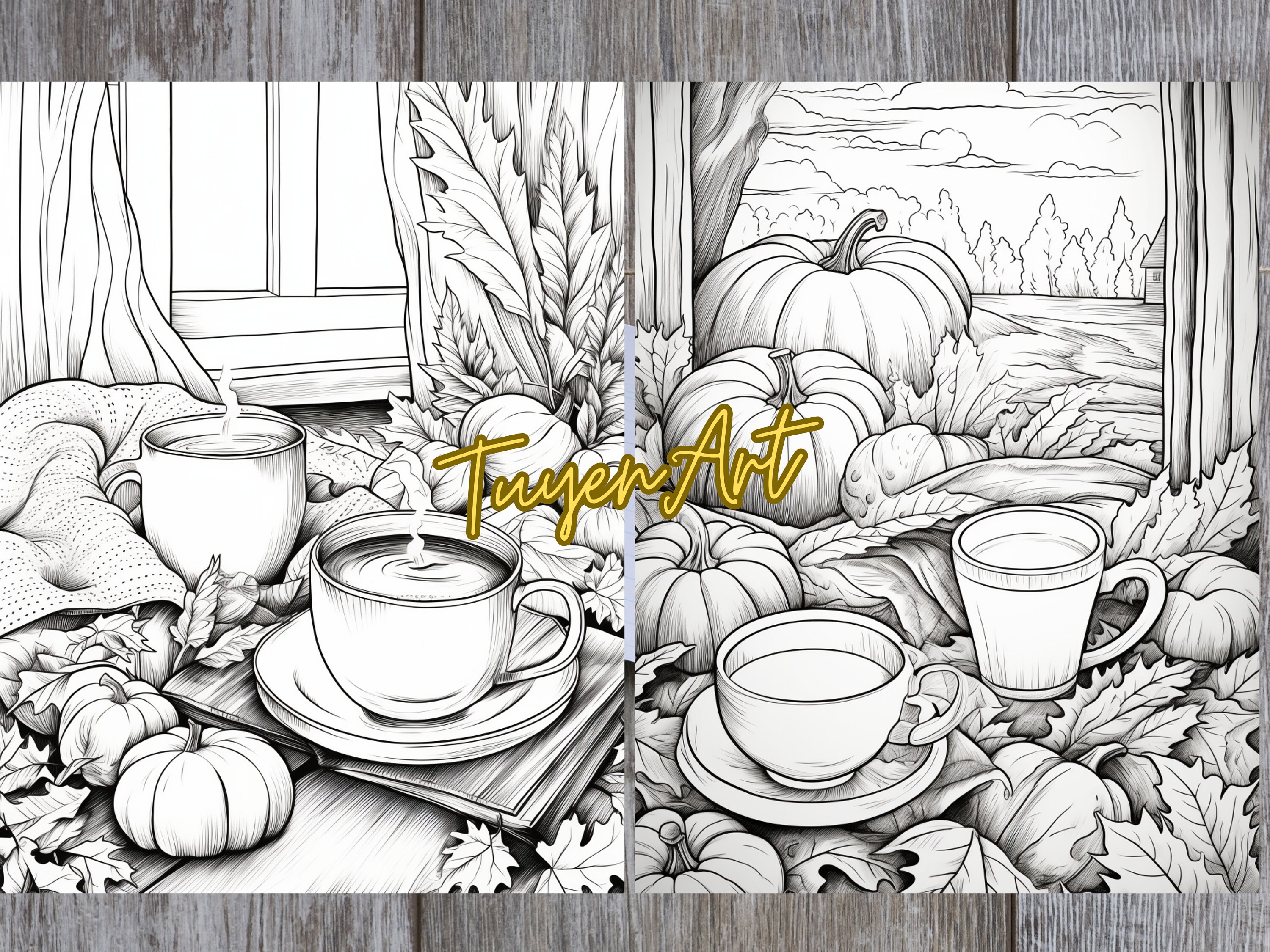 Fall Pumpkin Spice Coloring Book, Autumn Coloring Pages Cozy Fall ...