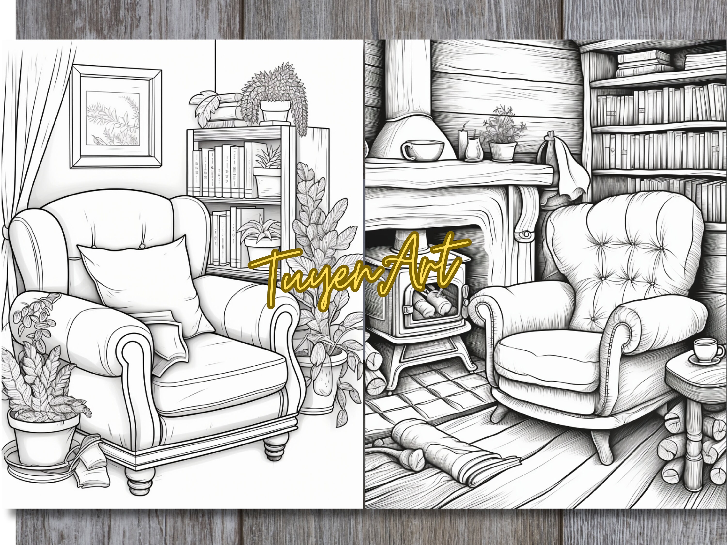 Hygge Coloring Book for Adults, Boho and Nordic Interior Designs, Cozy ...