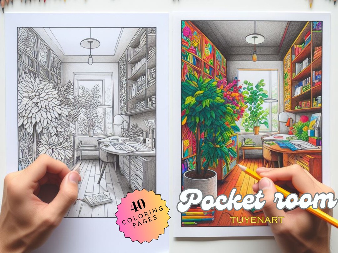 Pocket Room Interior Design Coloring Book, Boho Interior Design ...
