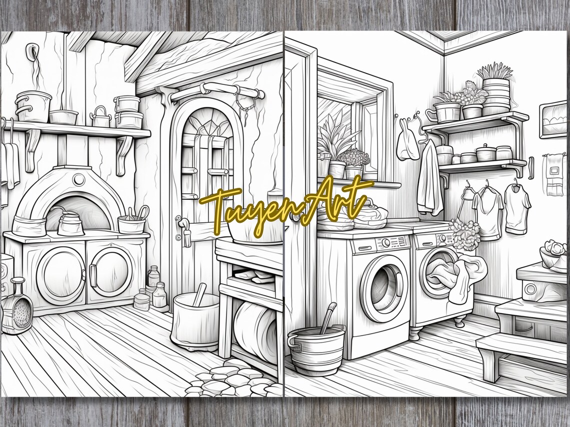 Laundry Room Coloring Book, House Interior Design, Instant Download PDF ...