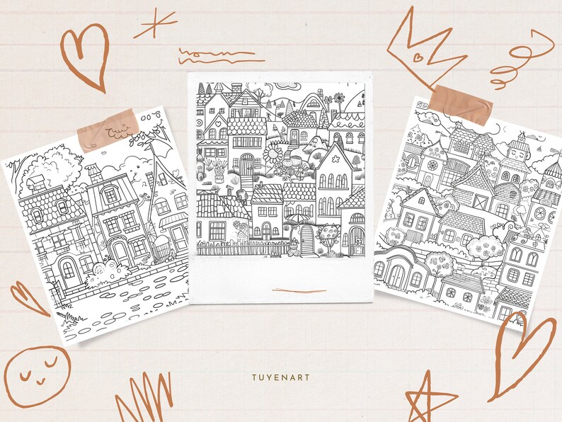 Kawaii Town Coloring Book, Architect and Building Coloring Pages ...