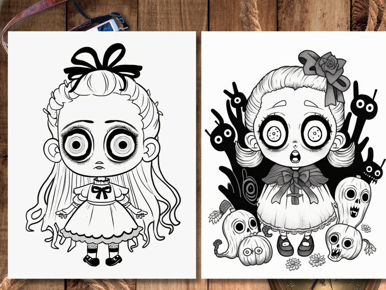 Spooky Girl Horror Coloring Book for Kids & Adults, Spooky Coloring ...