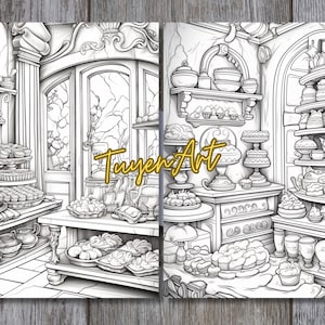 Magical Bakery Coloring Book, Cakes Sweets, Interior Design Coloring ...